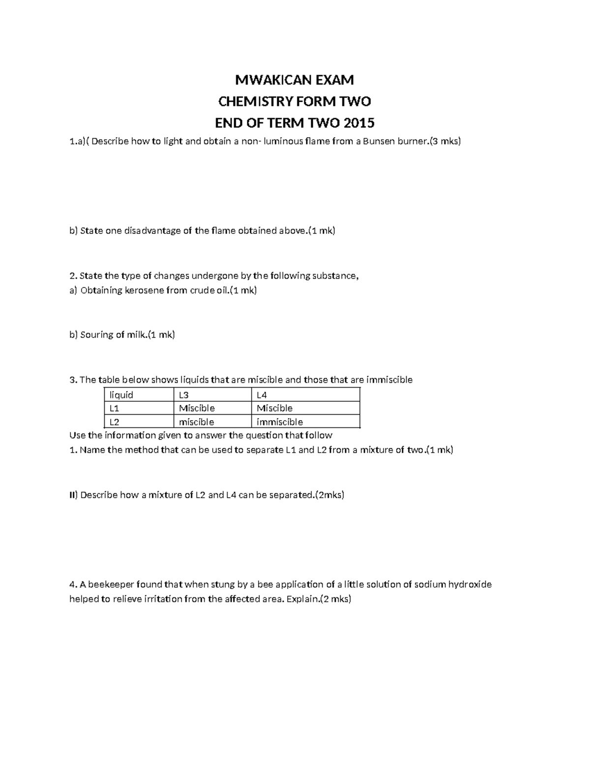 Chem f2 mod08042022001 - MWAKICAN EXAM CHEMISTRY FORM TWO END OF TERM ...