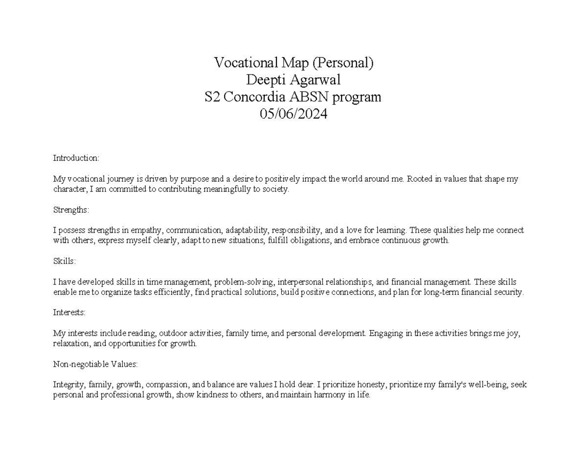 Vocation Map Part 1 - Vocational Map (Personal) Deepti Agarwal S2 ...