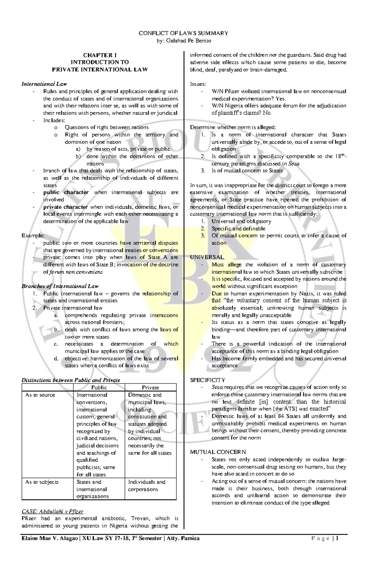 EBK COL Benito Summary - Labor - CONFLICT OF LAWS SUMMARY by: Galahad ...