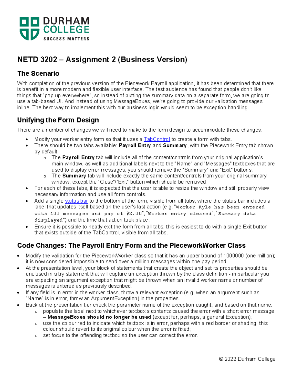 NETD 3202 Assignment 2 Version A - © 2022 Durham College NETD 3202 ...