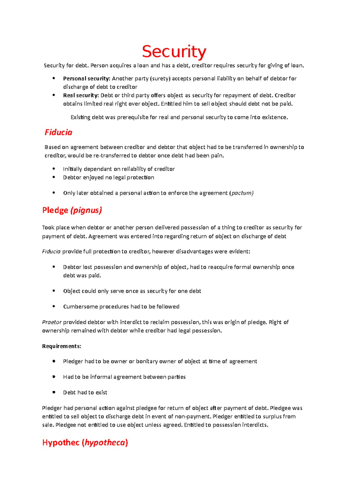 Chapter 4 b-2014 1009 - Summary notes - Security Security for debt ...