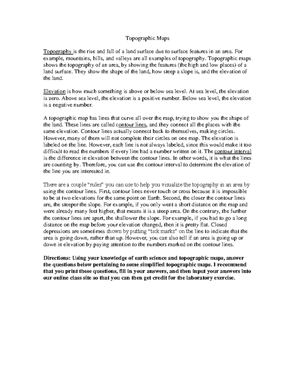 Topographic-Maps-Lab - Topographic Maps Topography is the rise and fall ...