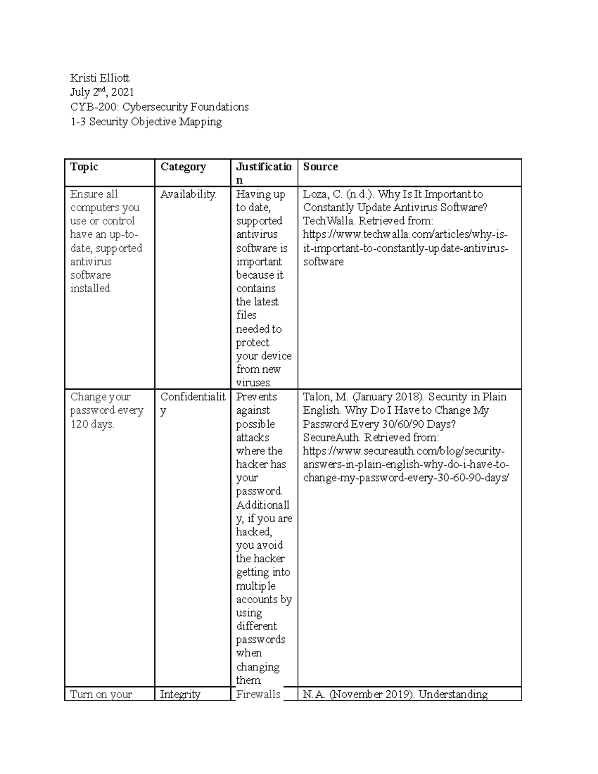 CYB200MOD1 - Worksheet for CYB 200: Systems and Comm Security for ...
