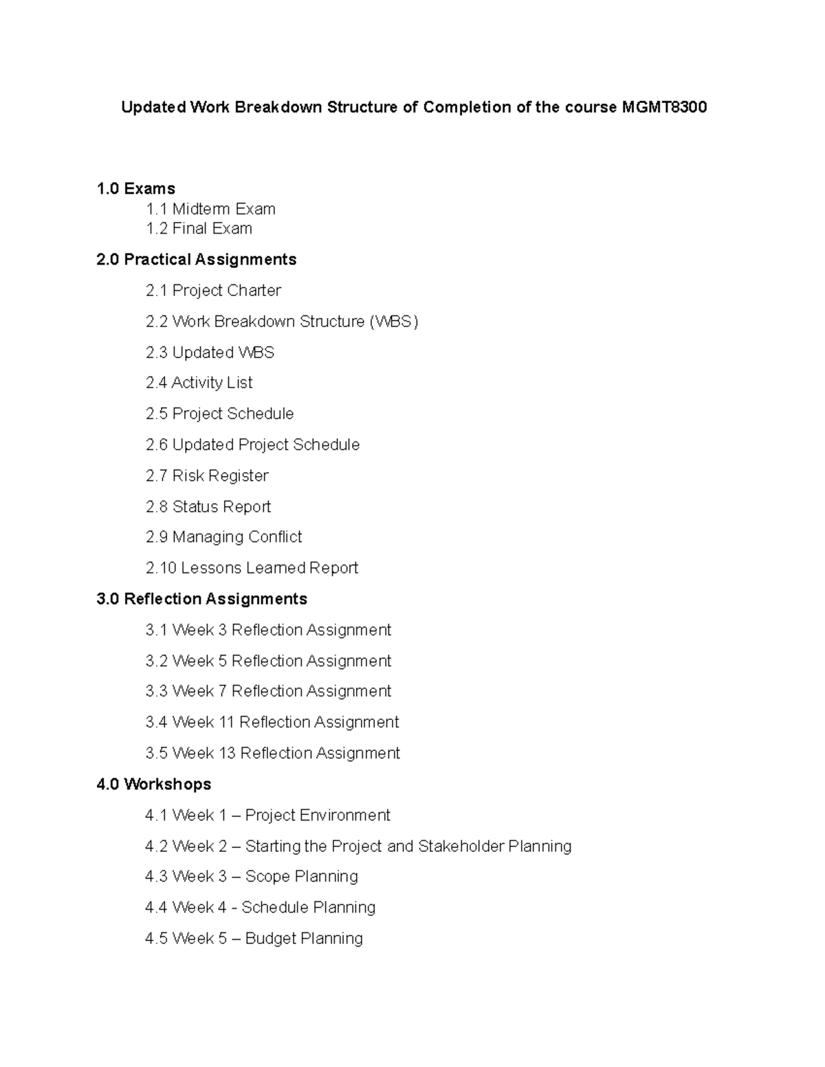 Updated Practical Assignment WBS - Updated Work Breakdown Structure of Completion of the course ...