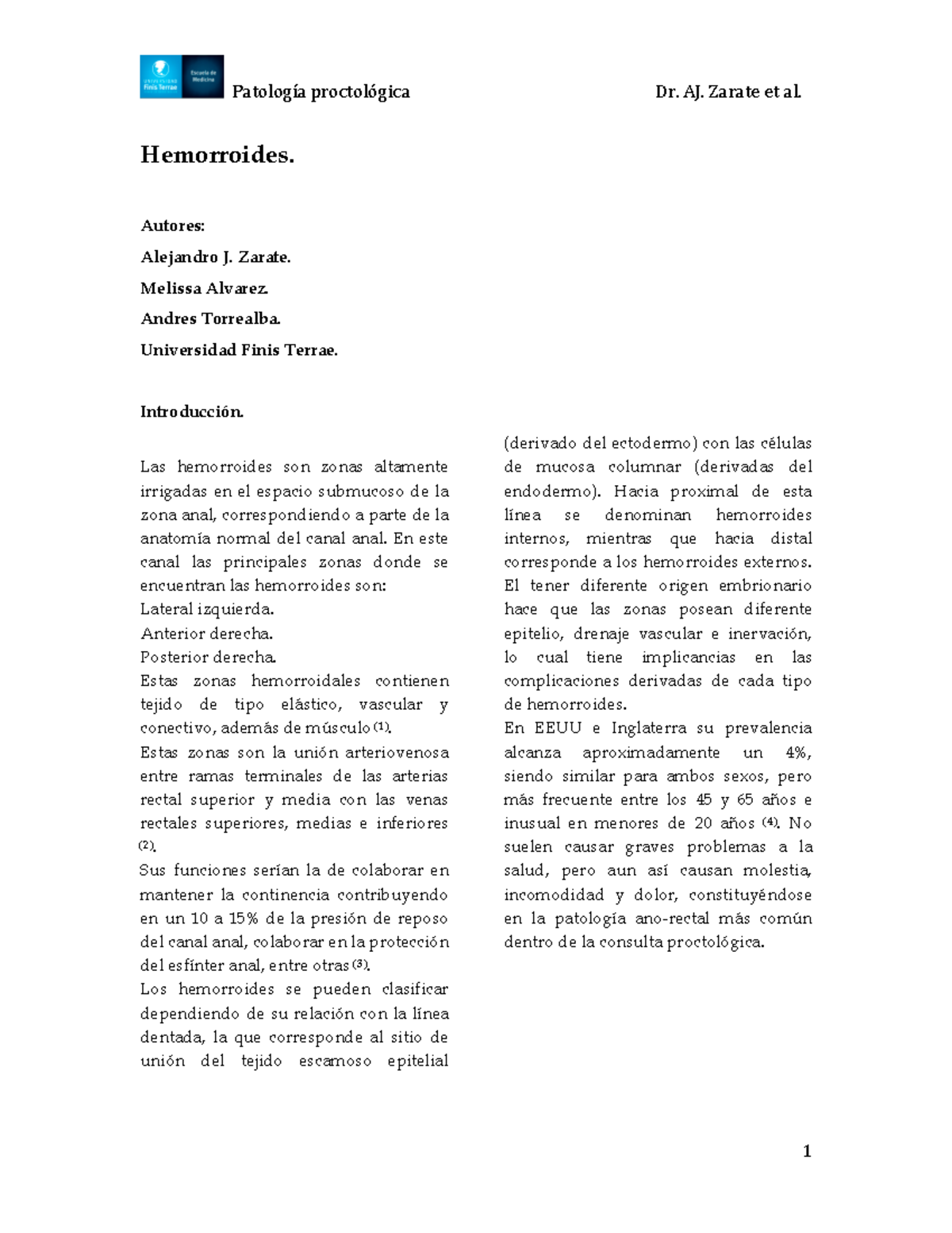 Hemorroides - apunte MQ - Patología proctológica Dr. AJ. Zarate et al ...