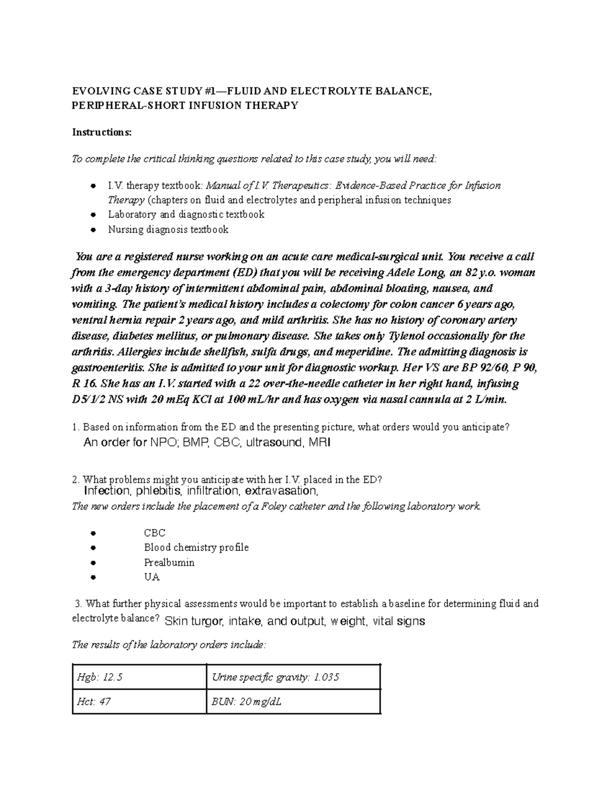 Case Study IV class - EVOLVING CASE STUDY #1—FLUID AND ELECTROLYTE ...