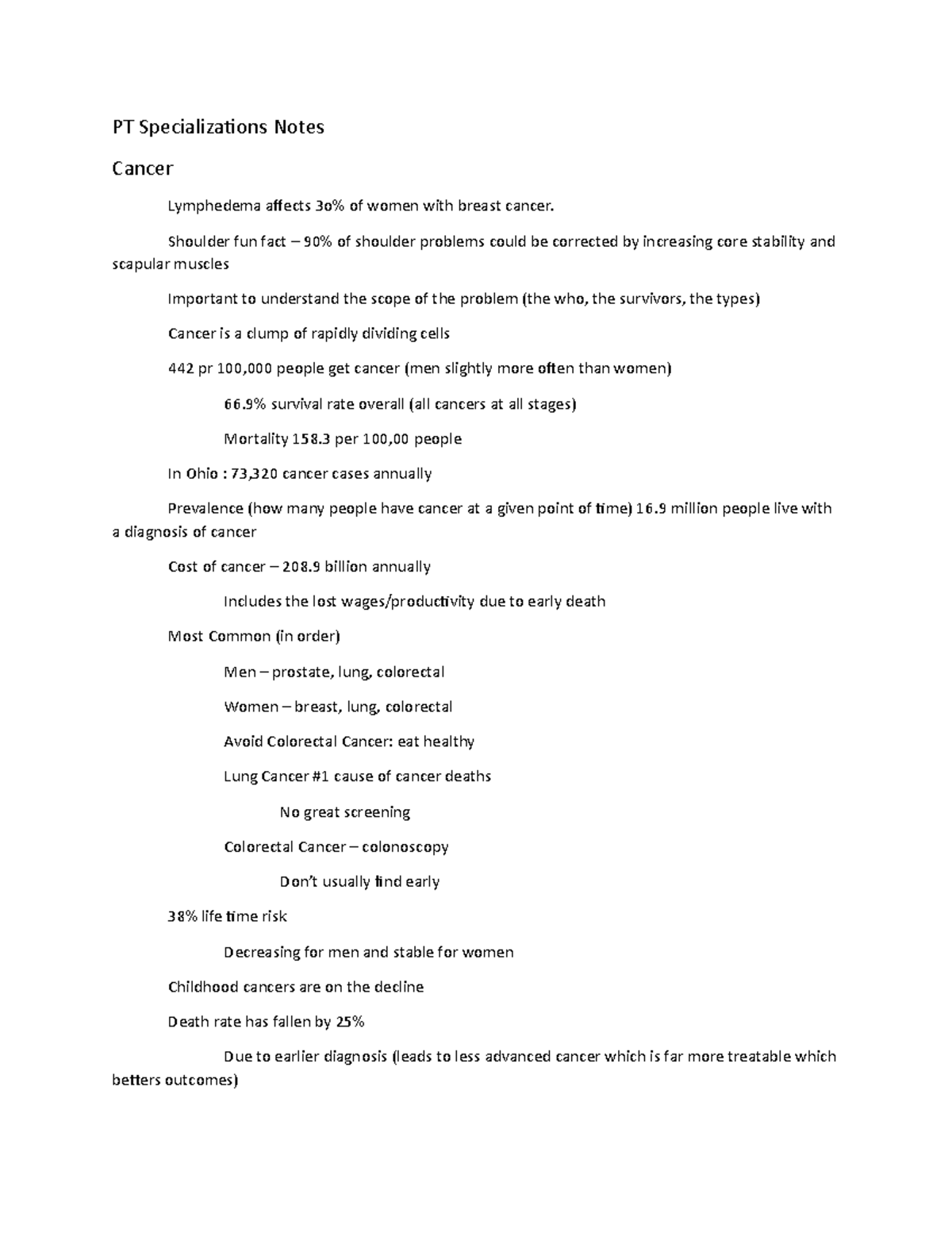 PT Specializations Notes - PT Specializations Notes Cancer Lymphedema ...