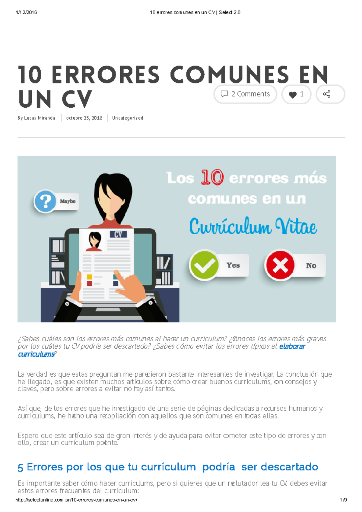 10 errores comunes en un CV - La conclusión que he llegado, es que ...