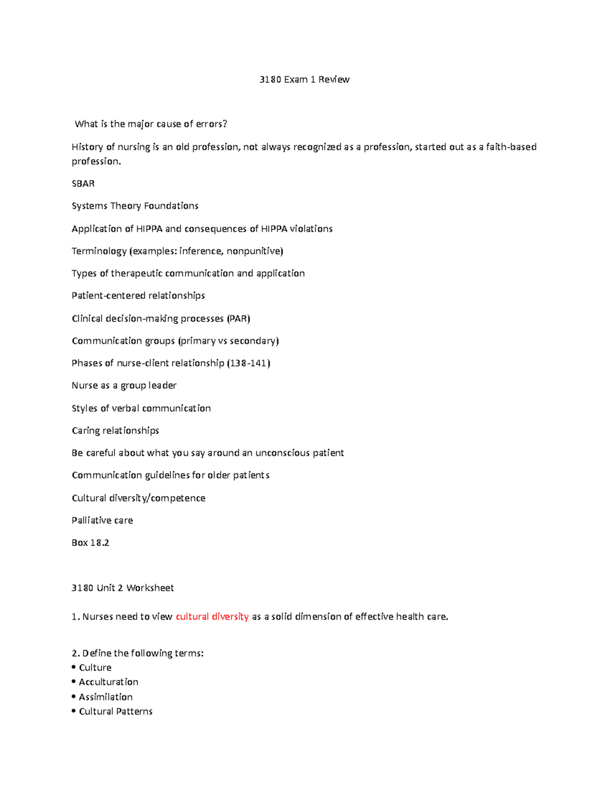 3180 Exam 1 Review - 3180 Exam 1 Review What is the major cause of ...