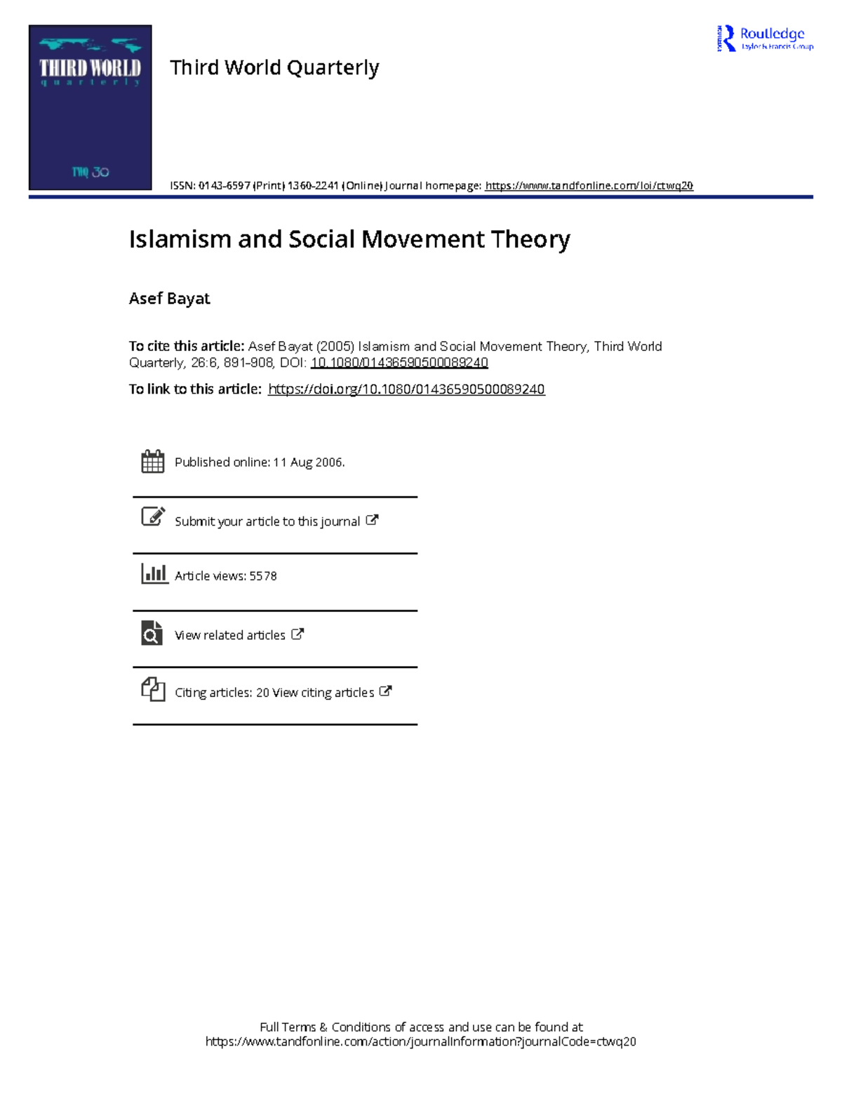 Bayat - Islamism and Social Movement Theory - 1080/ Published online ...