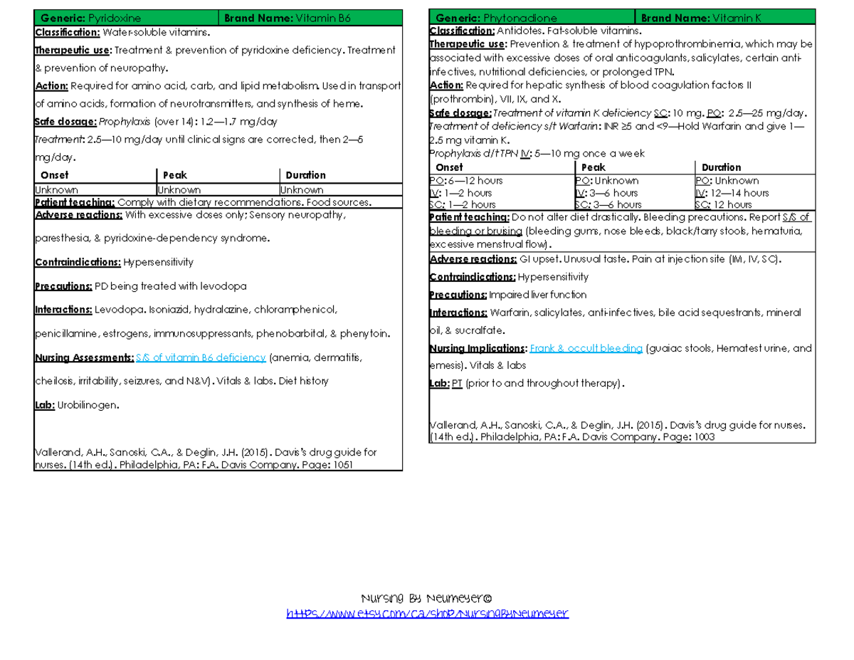 Med cards starting with P - Nursing By Neumeyer© Generic: Pyridoxine ...