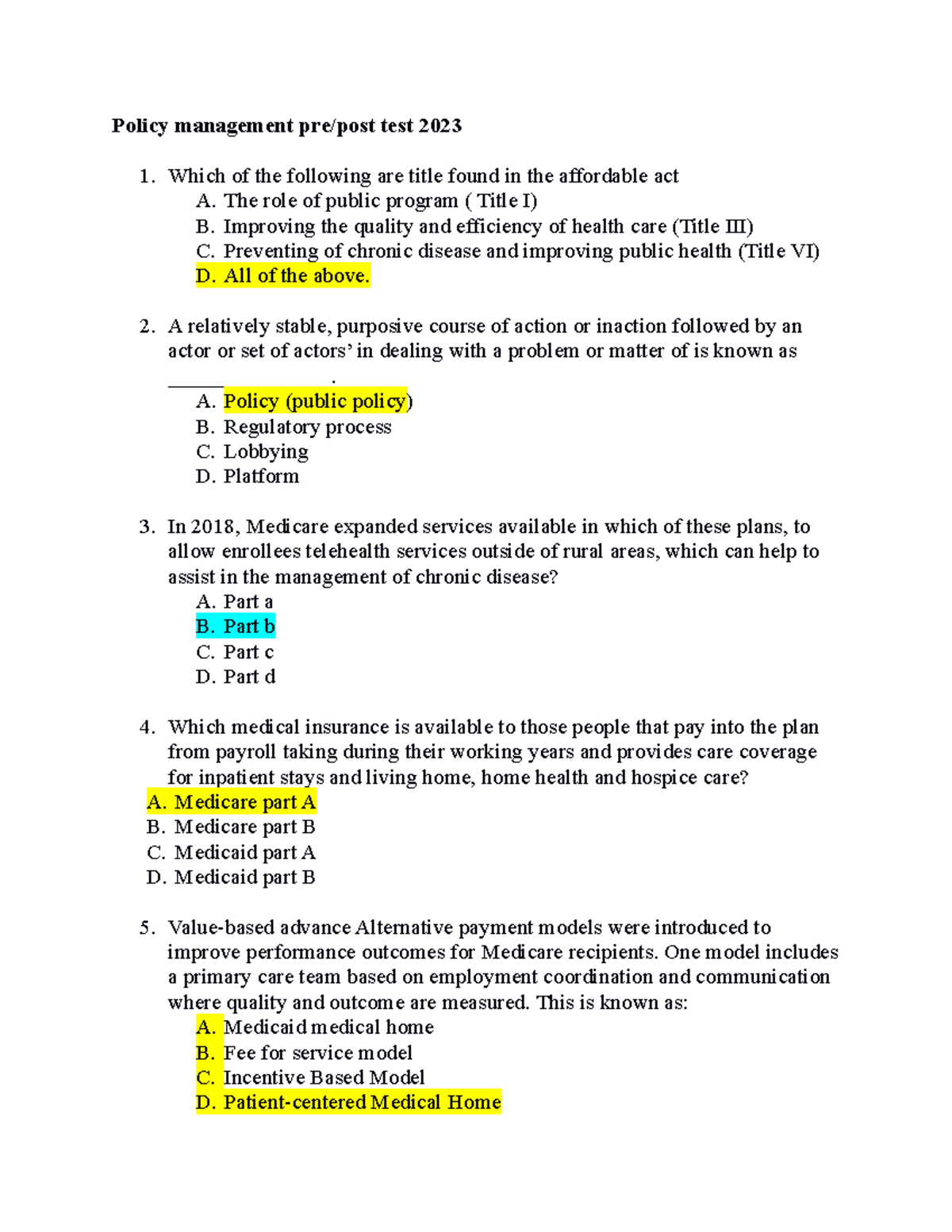Policy management pre test - The role of public program ( Title I) B ...
