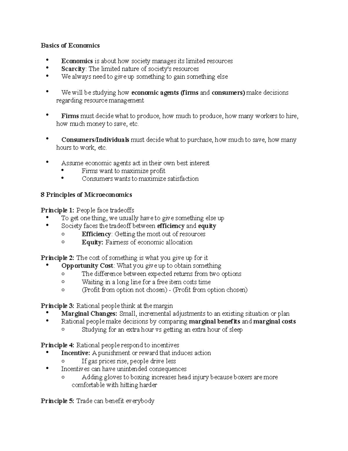 Week 1 Summary - Lecture 1 notes summarized - Basics of Economics ...