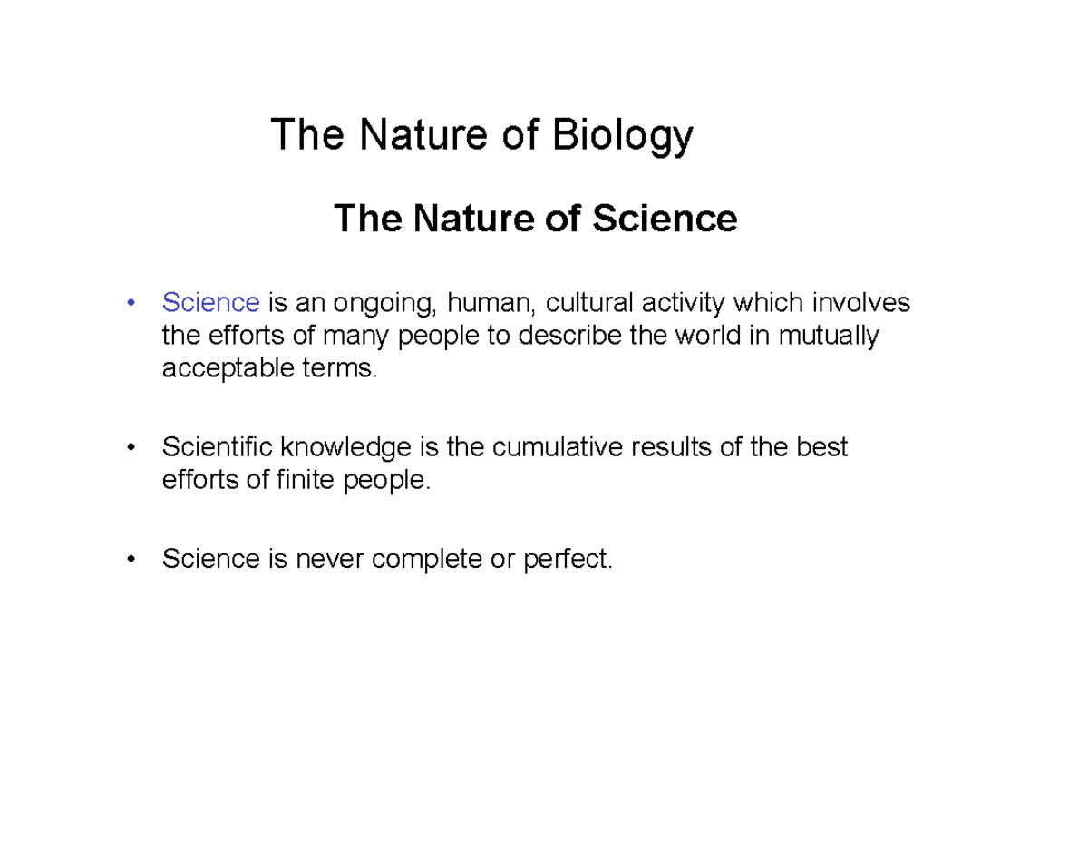 Lec1 Lecture Notes For Bioligy Science Is An Ongoing Human Cultural Activity Which