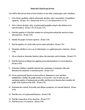 Math 1021 Exam 2 review - Jeffrey Fletcher - Math 1021 Exam #2 Review ...