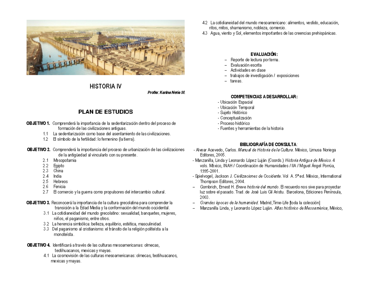 Plan Estudios Historia IV - HISTORIA IV Profra: Karina Neria M. PLAN DE ...