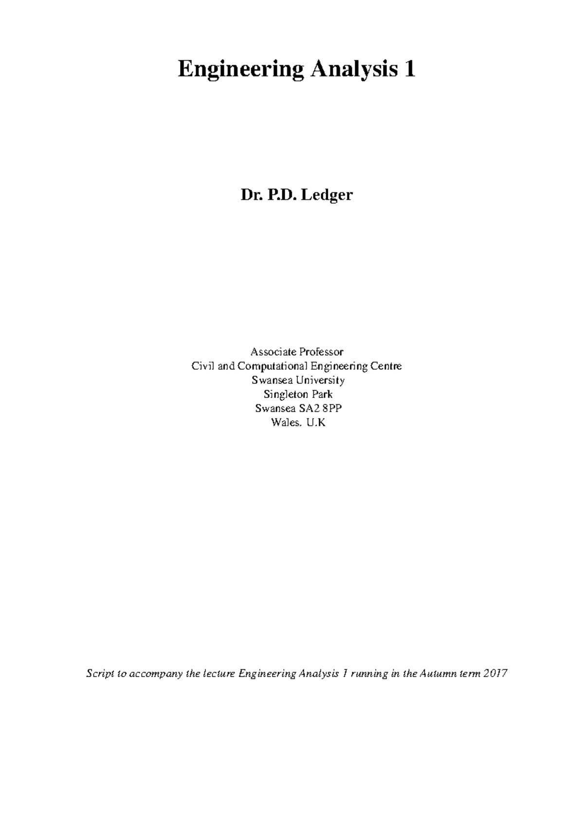 Engineering Analysis 1 (Maths) Notes - Engineering Analysis 1 Dr. P ...