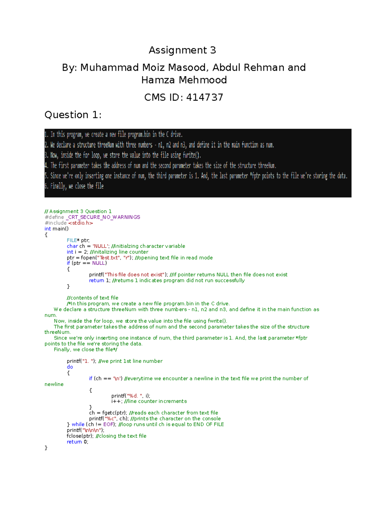 Assignment 3 Muhammad Moiz(414737) Abdul Rehman(408651) Hamza Mehmood(413603) - Assignment 3 By ...