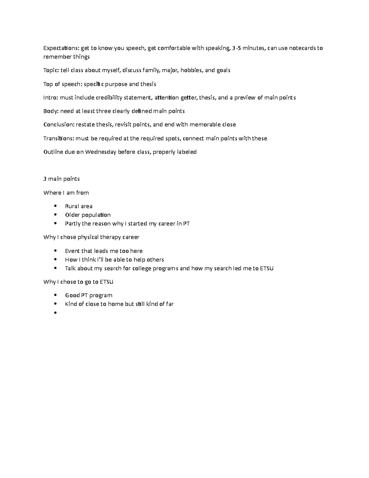 Public Speaking Outline - Expectations: get to know you speech, get ...