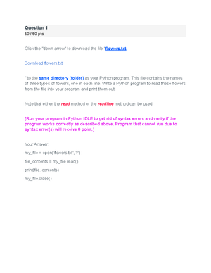 Programming Quiz 1 - quiz - Question 1 10 / 10 pts Write a Python program that asks the user to ...