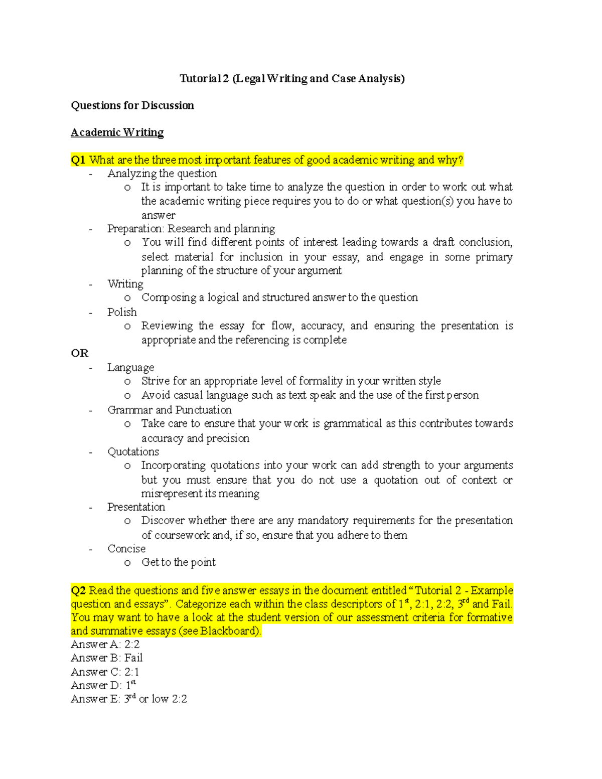 LW1171 - Legal Writing and Case Analysis (Tutorial 2) - Tutorial 2 ...
