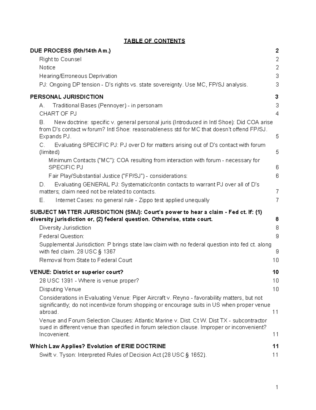 Civ Pro Poppe(6) 2018 - civ pro course outline - TABLE OF CONTENTS DUE ...