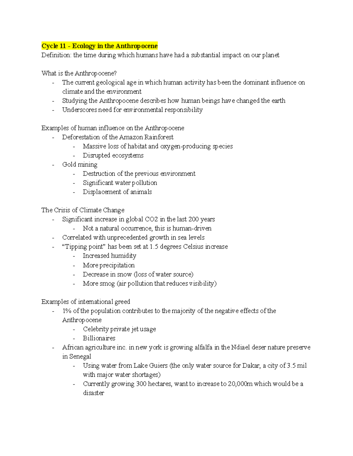 Notes for Final - Bio 1001 2023 - Cycle 11 - Ecology in the ...