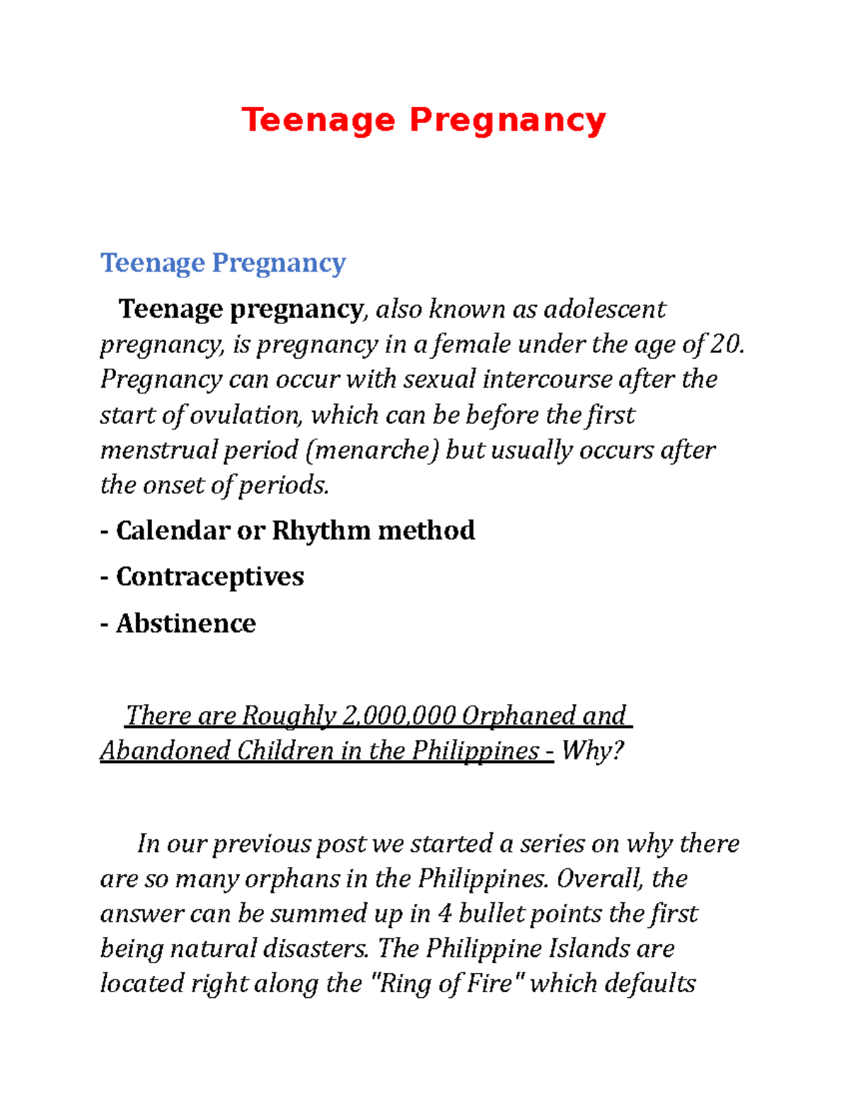 Teenage Pregnancy - Teenage Pregnancy Teenage Pregnancy Teenage ...
