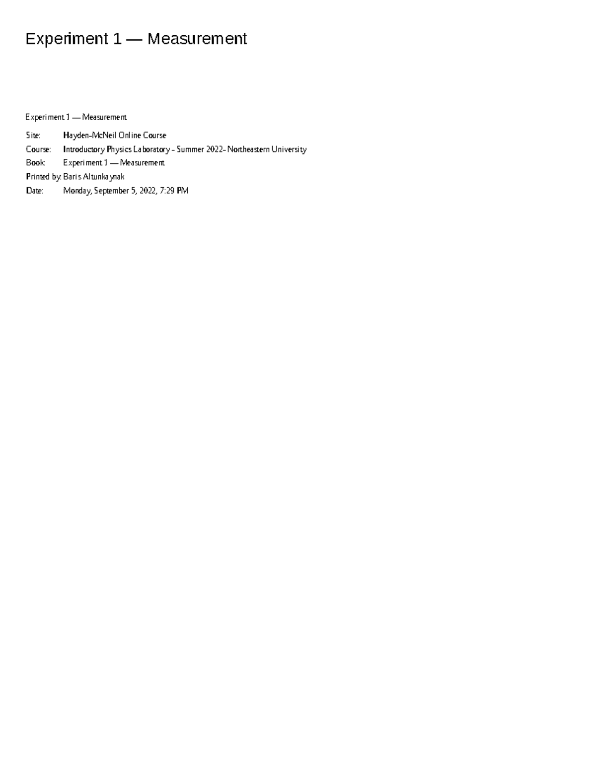 Experiment 1 — Measurement - Experiment 1 — Measurement Experiment 1 ...