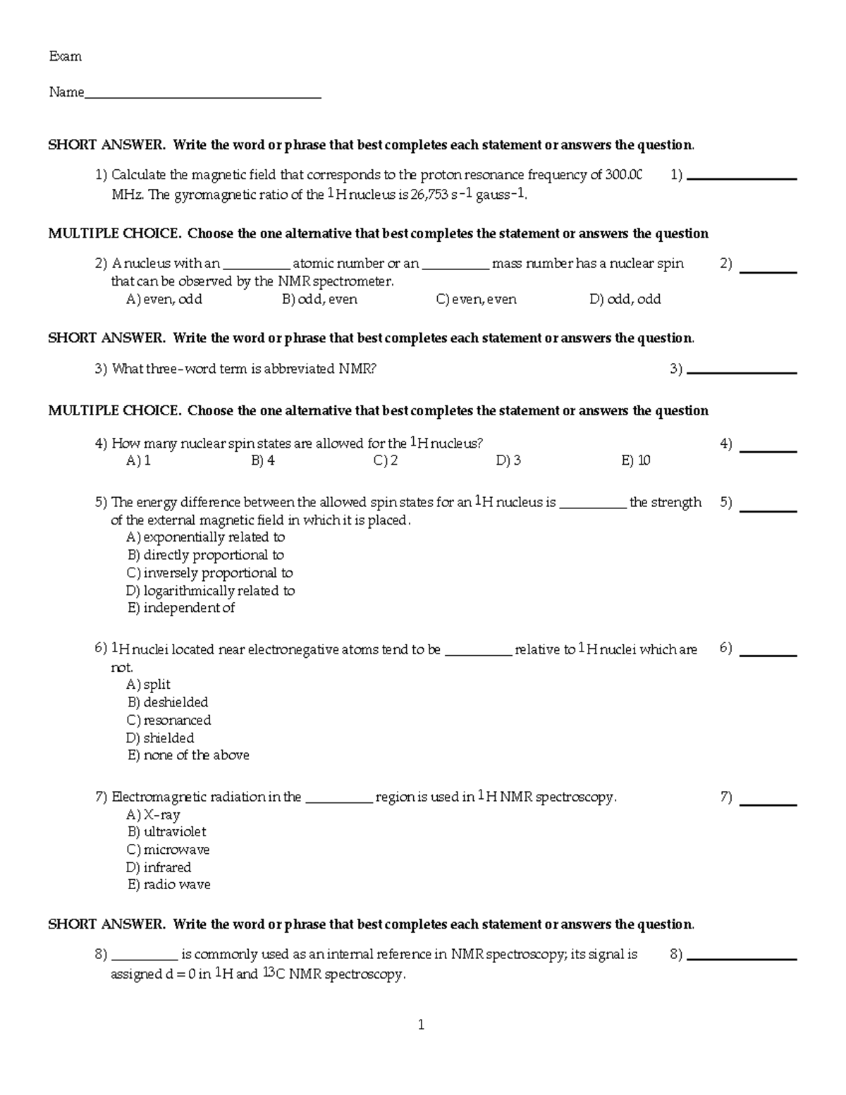 Test banks for organic chemistry 2 Chapter 13 - Sc/Chem 2021 - Yorku ...