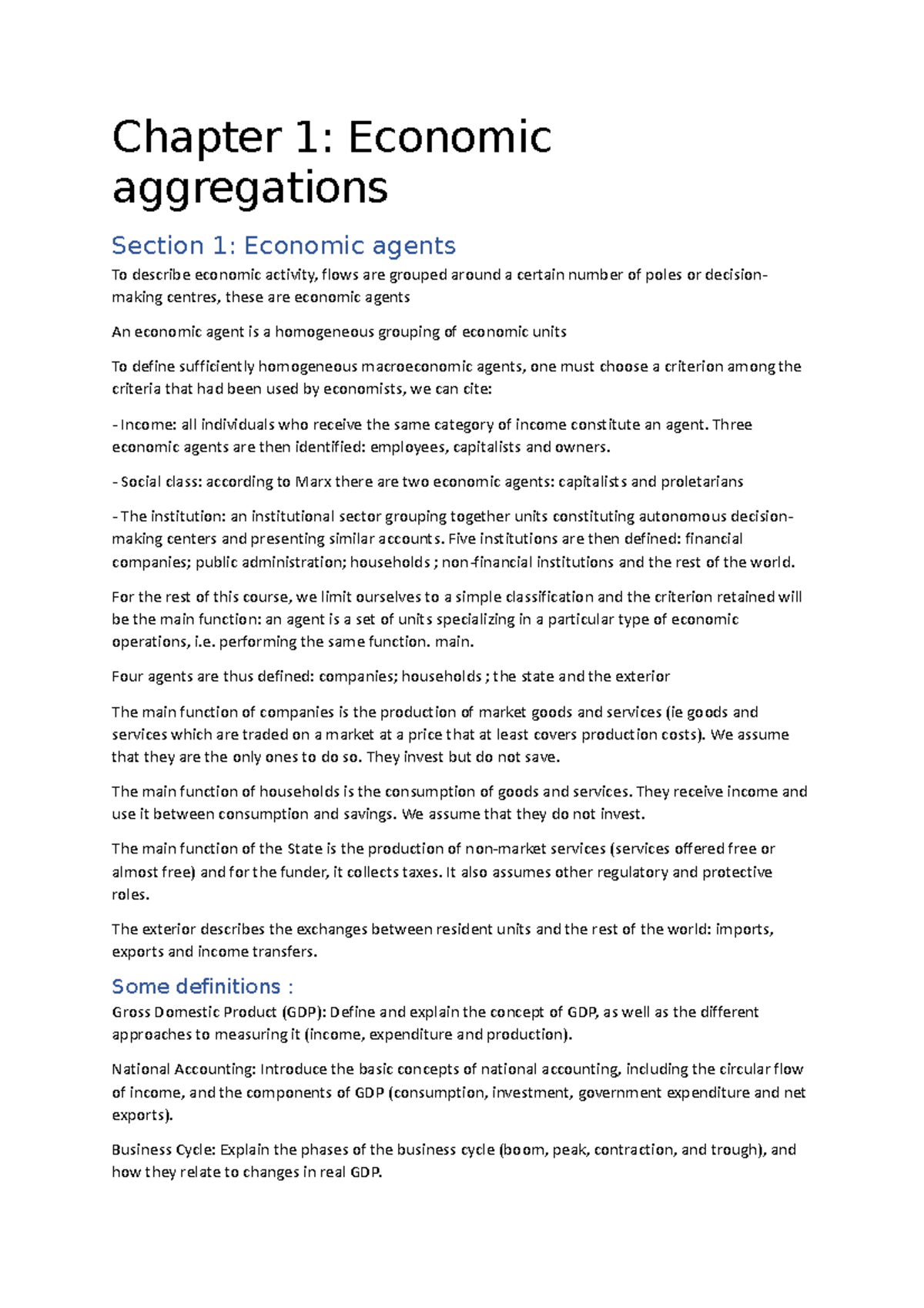 EN- Ch1 - Chapter 1: Economic aggregations Section 1: Economic agents ...