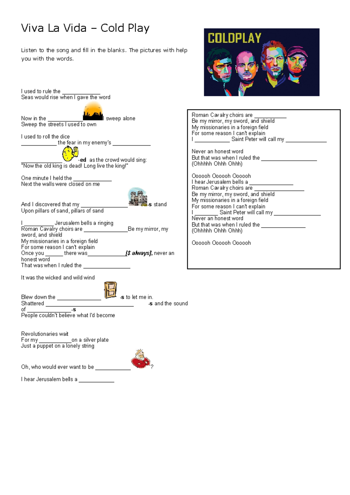 Viva La Vida more difficult version - Viva La Vida – Cold Play Listen ...