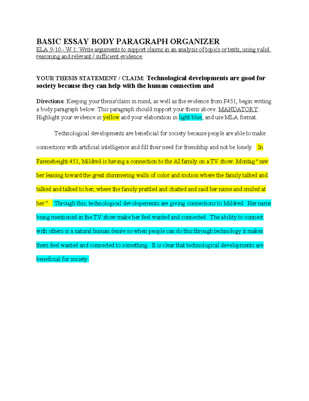 Michael Watson - 3 Paragraphs-3 - BASIC ESSAY BODY PARAGRAPH ORGANIZER ...