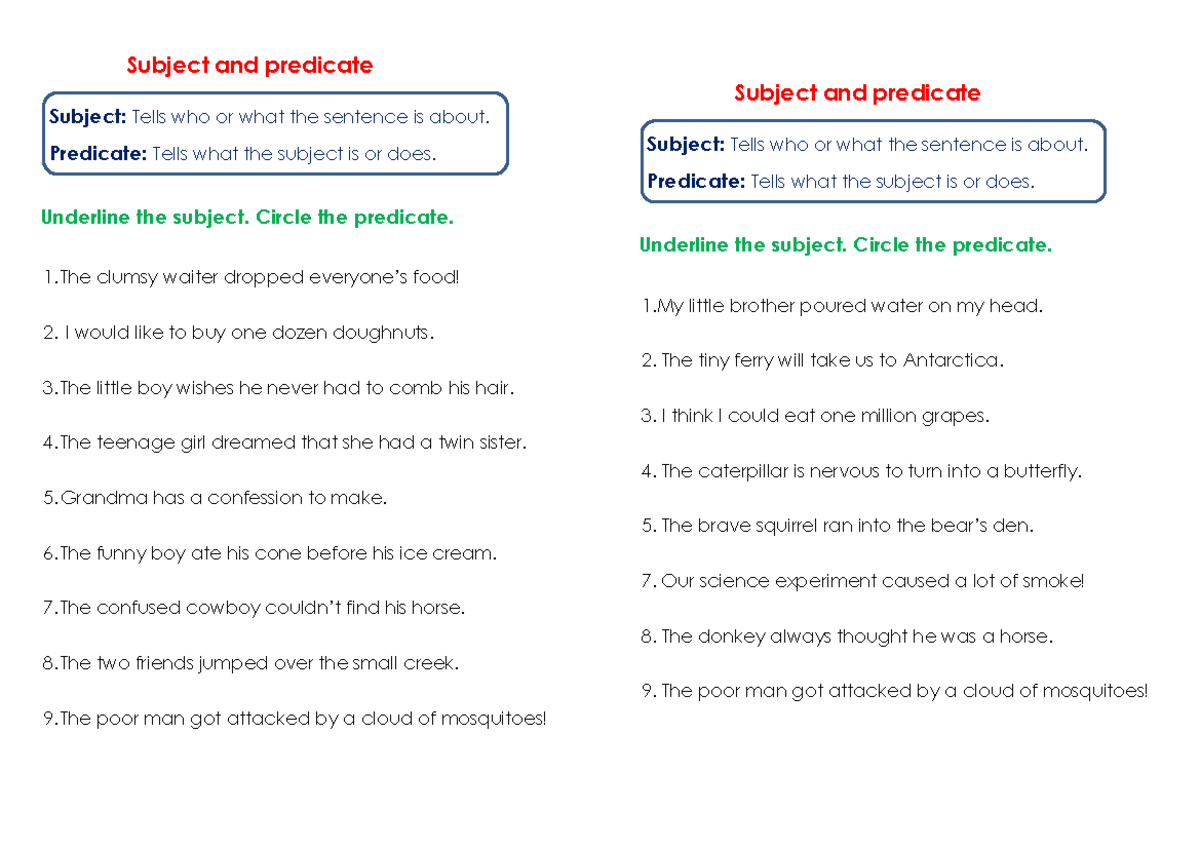 Sujeto Y Predicado - trabajos - Subject and predicate Underline the ...