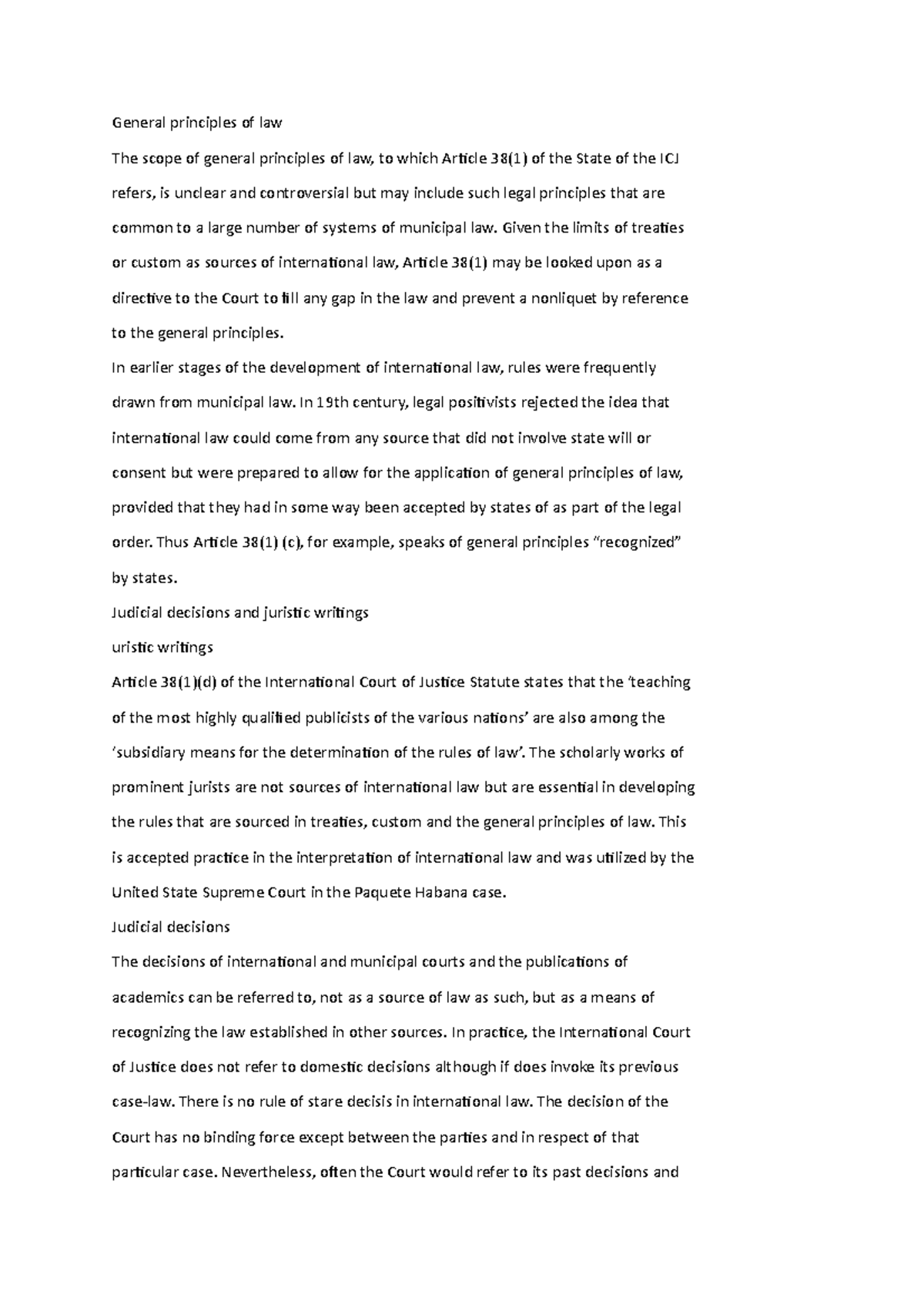 Principles OF Public International LAW - General principles of law The ...