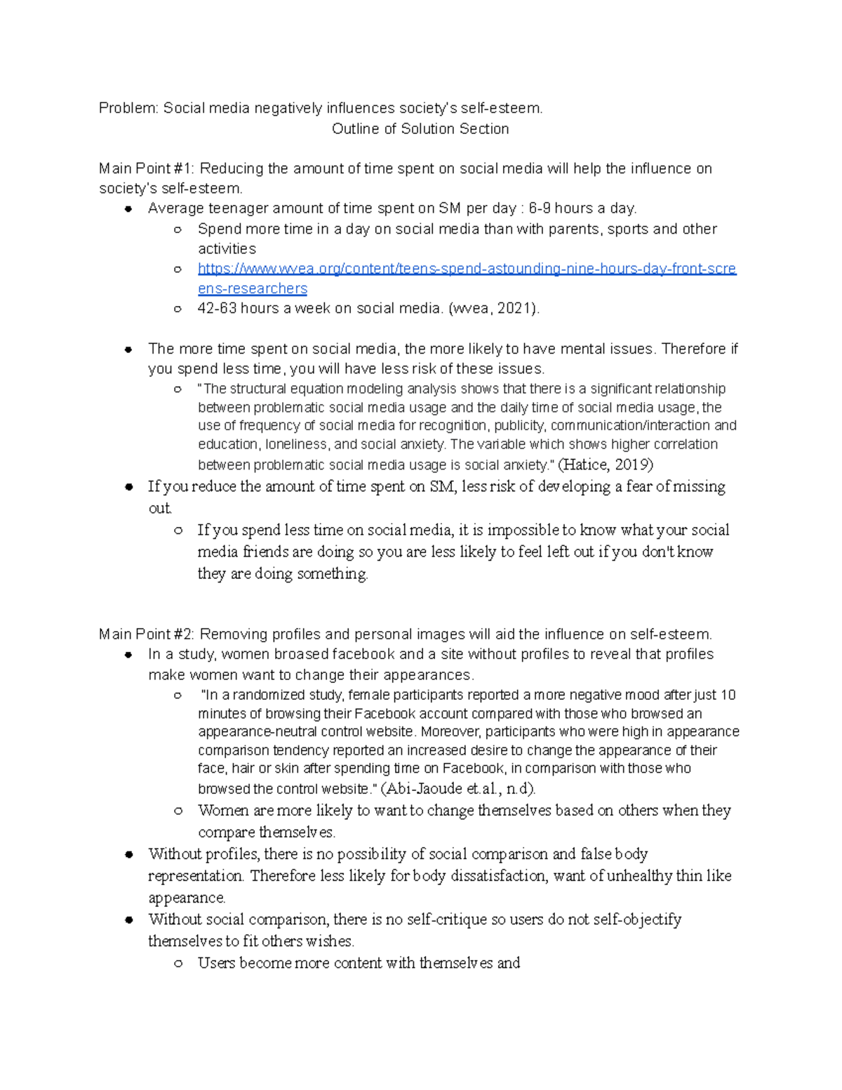 Outline of Solution Section - Problem: Social media negatively ...