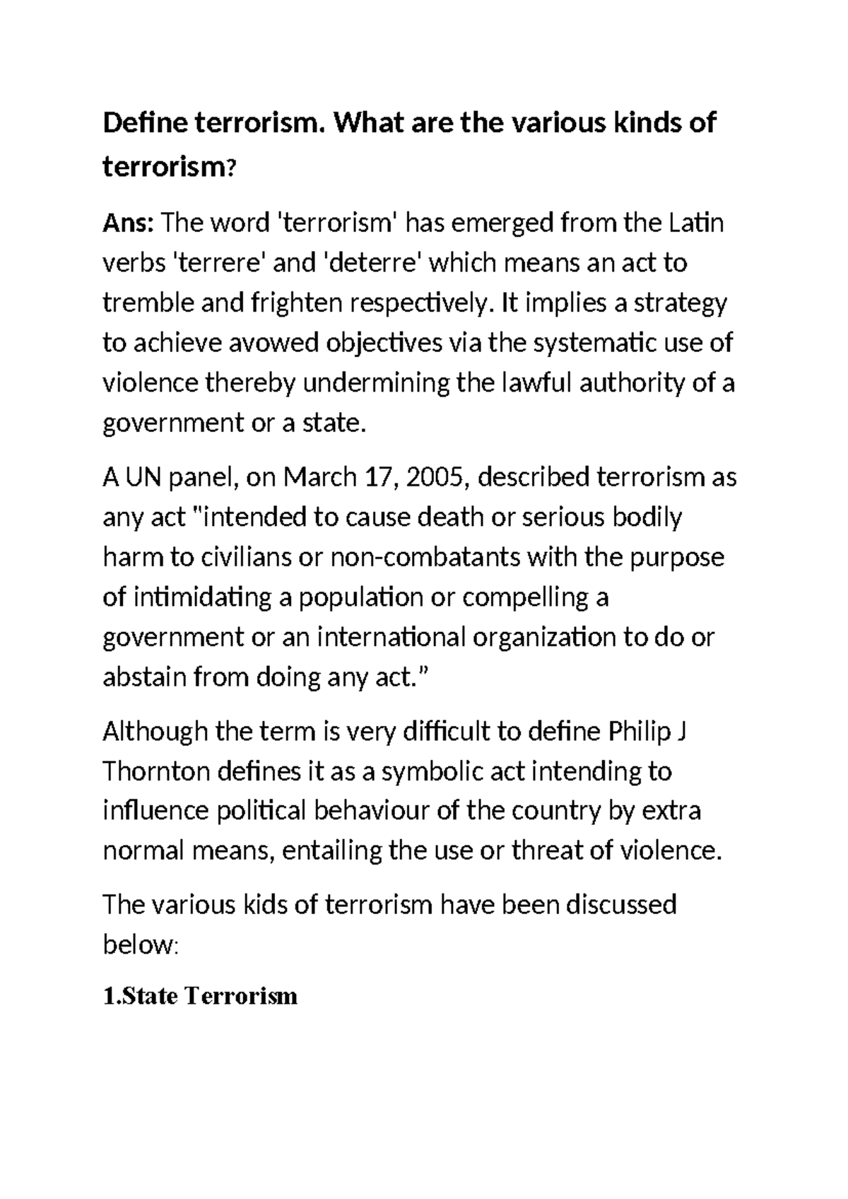 Terrorism - Define terrorism. What are the various kinds of terrorism ...