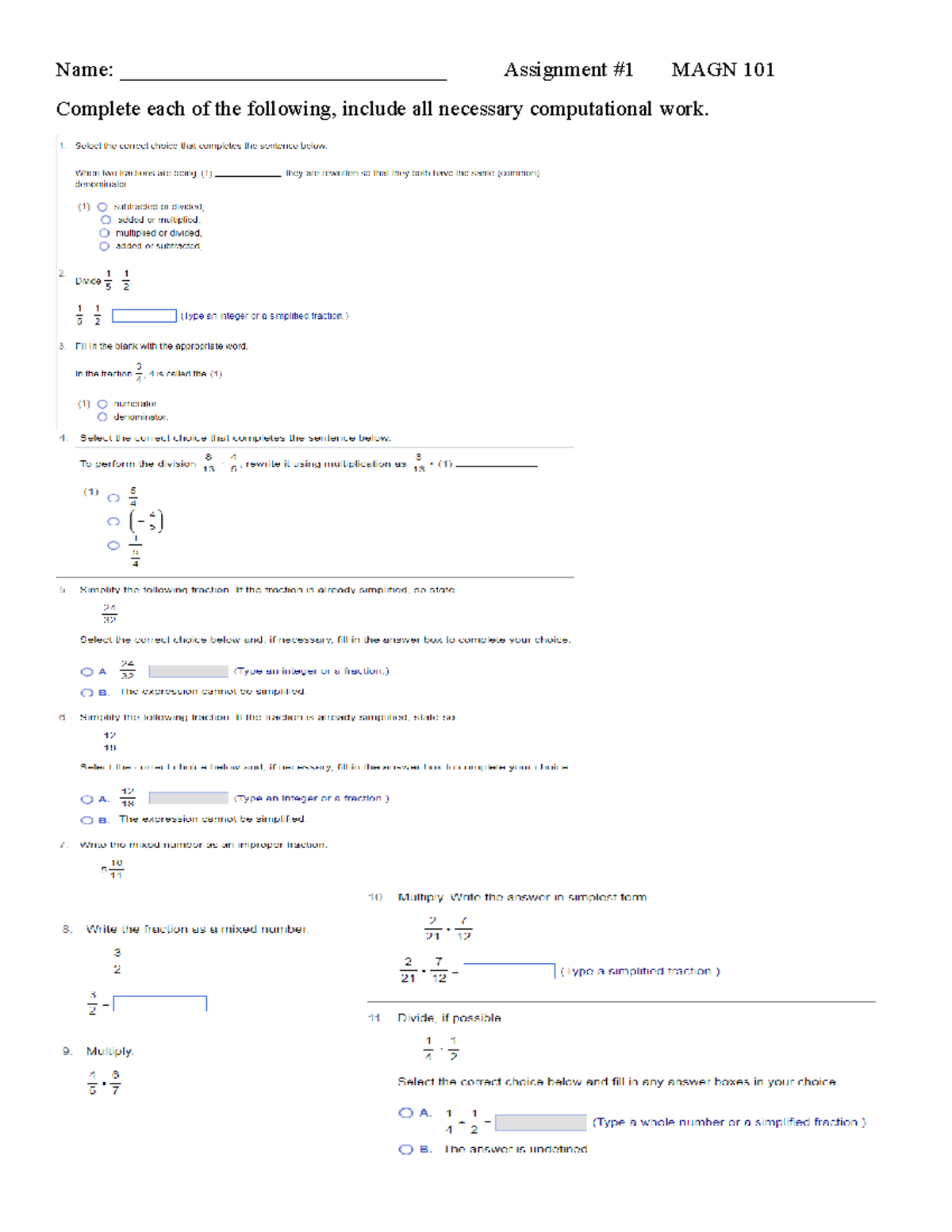 Assignment 1 MAGN 101 - magn 101 - MATH 141 - Name ...