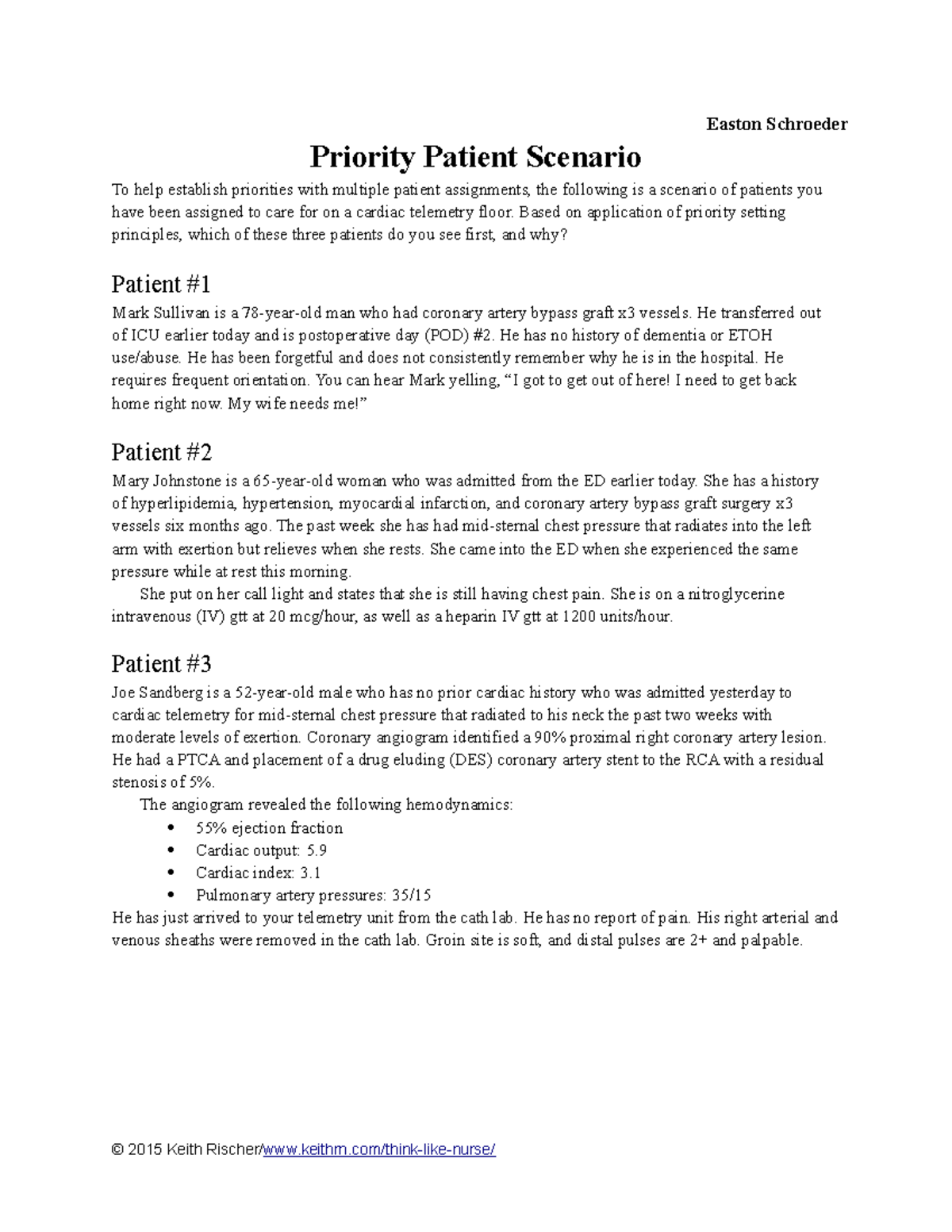 N302 -Critical Thinking Assignment - Easton Schroeder Priority Patient ...