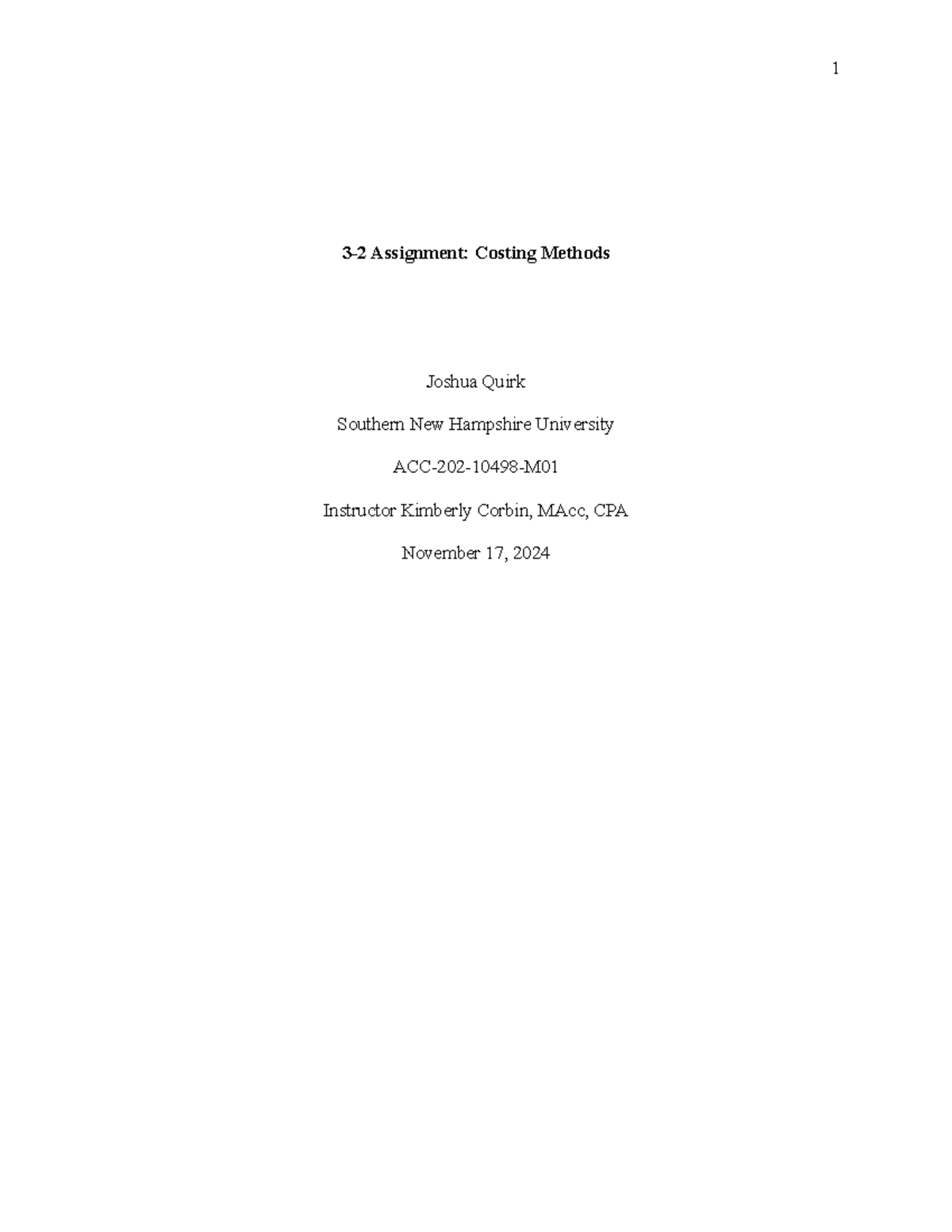3-2 Assignment Costing Methods - 3-2 Assignment: Costing Methods Joshua ...