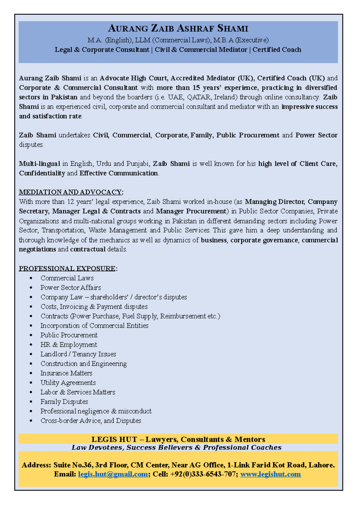 Profile Mediator Aurang Zaib Shami Aurang Zaib Ashraf Shami M English Llm Commercial