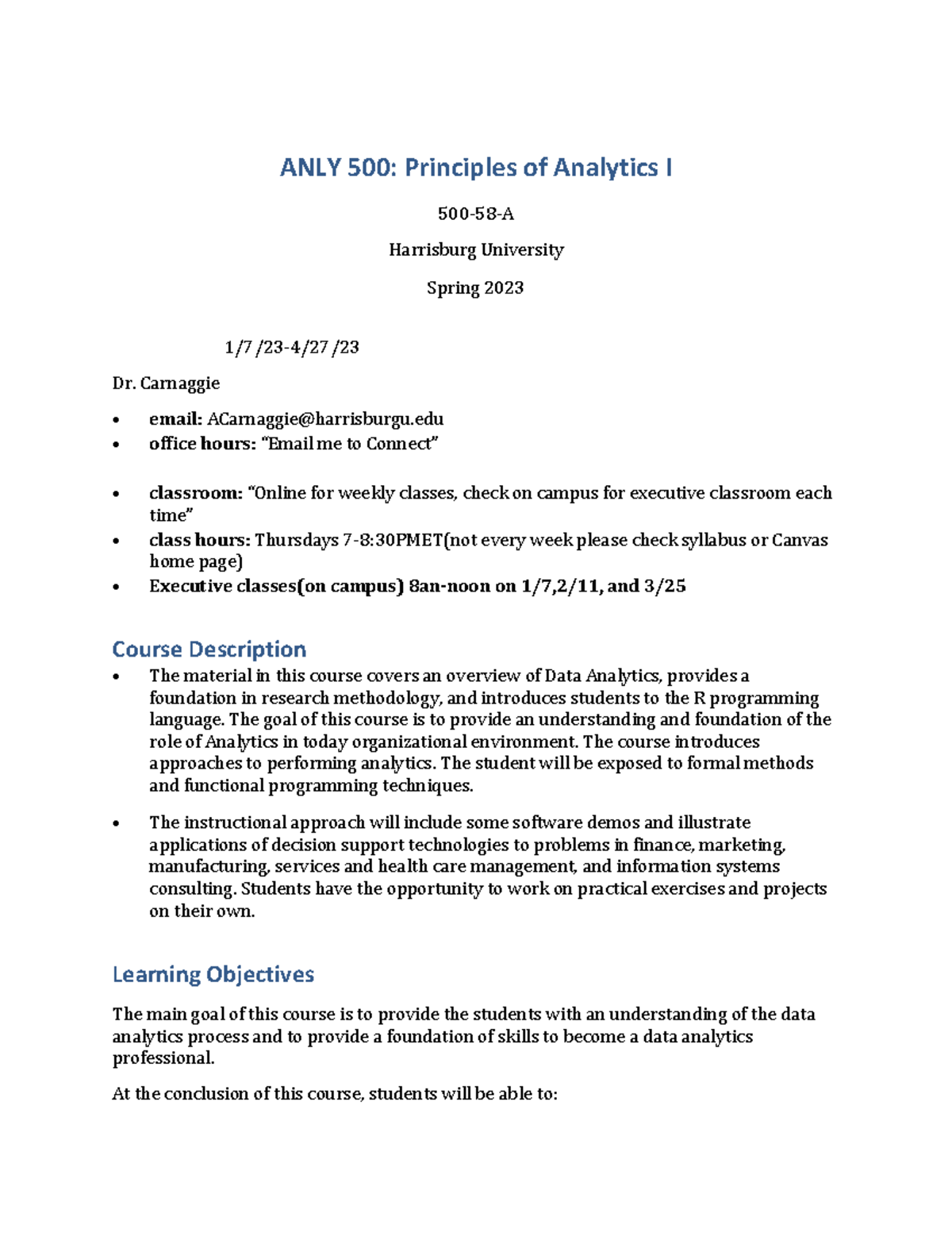 500Carnaggiesspring 2023campusexec - ANLY 500: Principles of Analytics ...