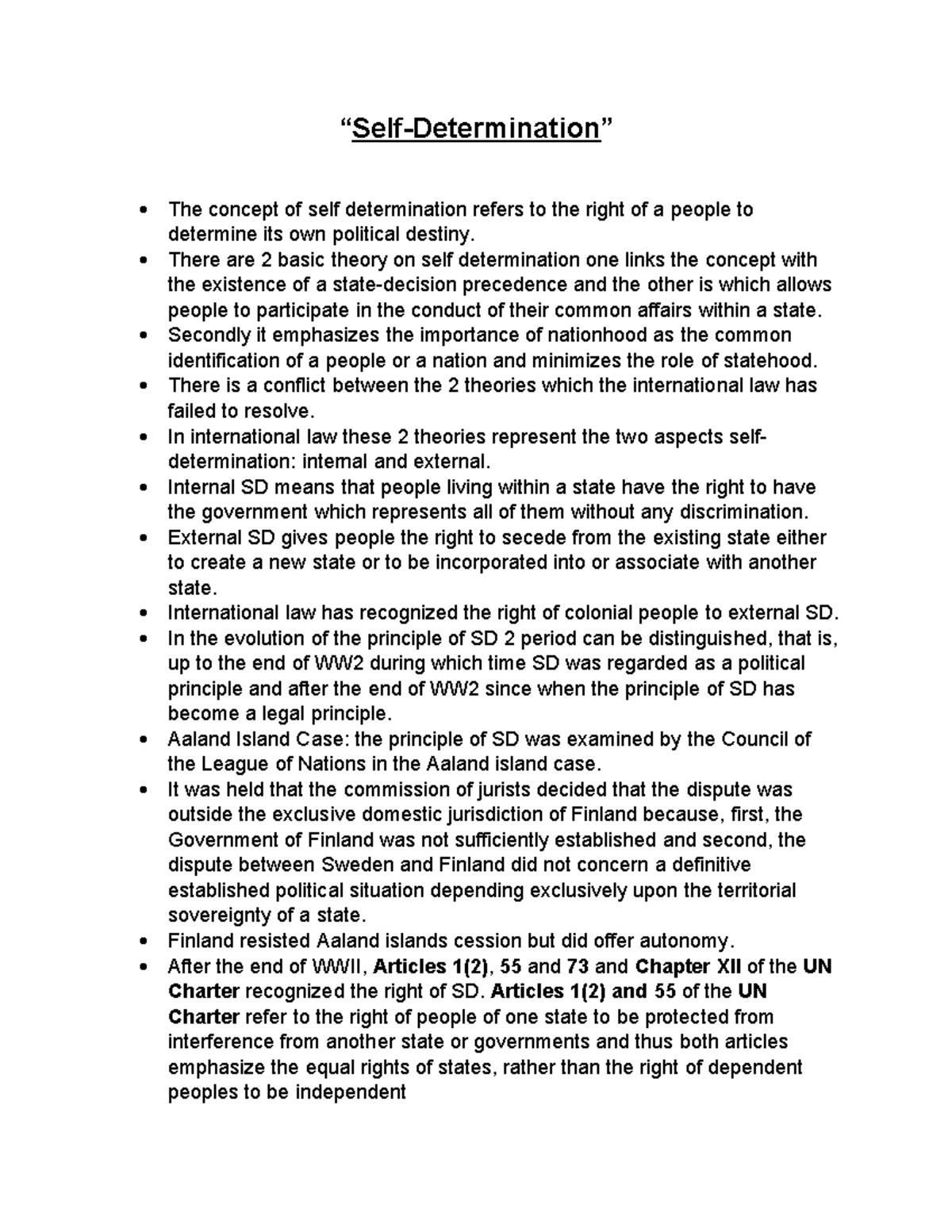 Self Determination (Exam Points) - “Self-Determination” The concept of ...