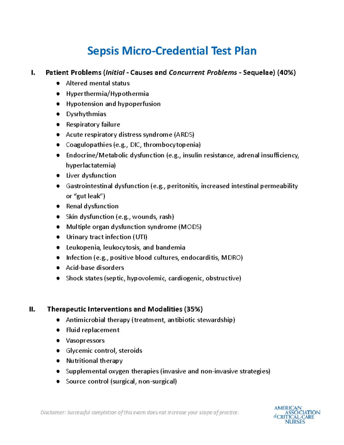 Sepsis Micro Credential Test Plan - Patient Problems (Initial - Causes ...