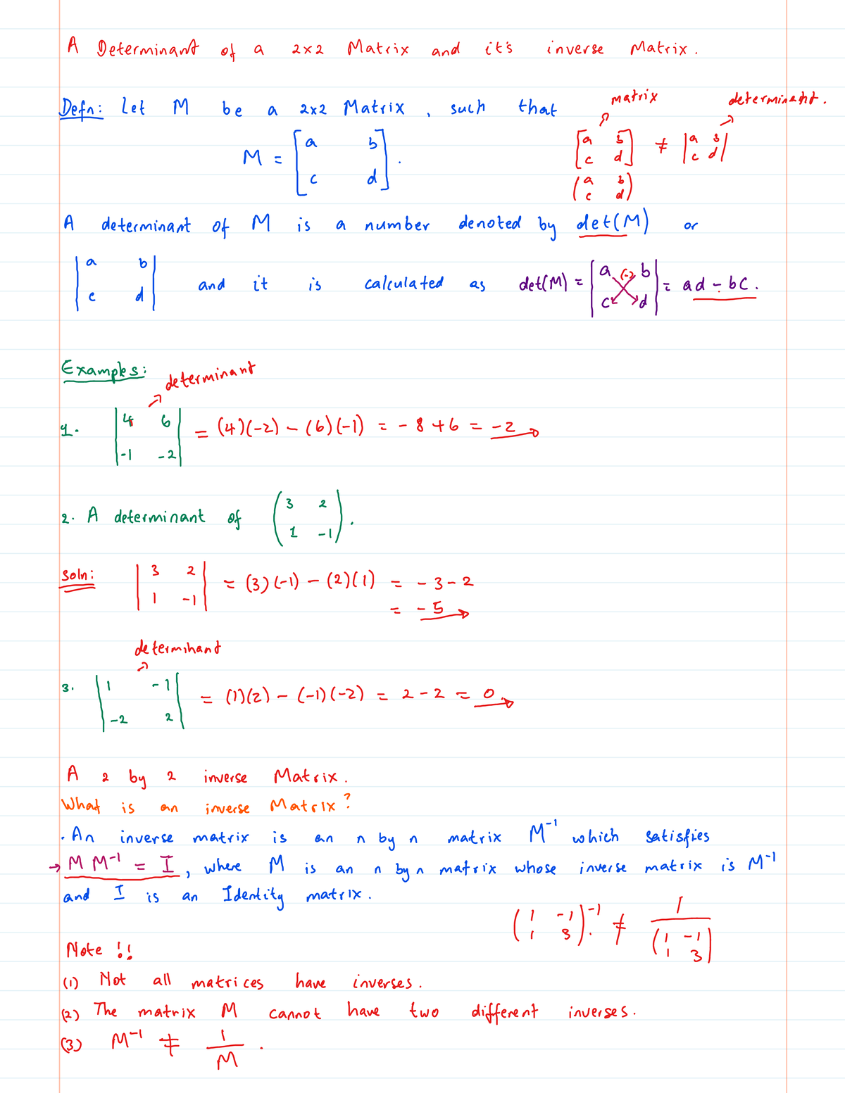 LT3B on determinants and a inverse - MATH130 - Studocu