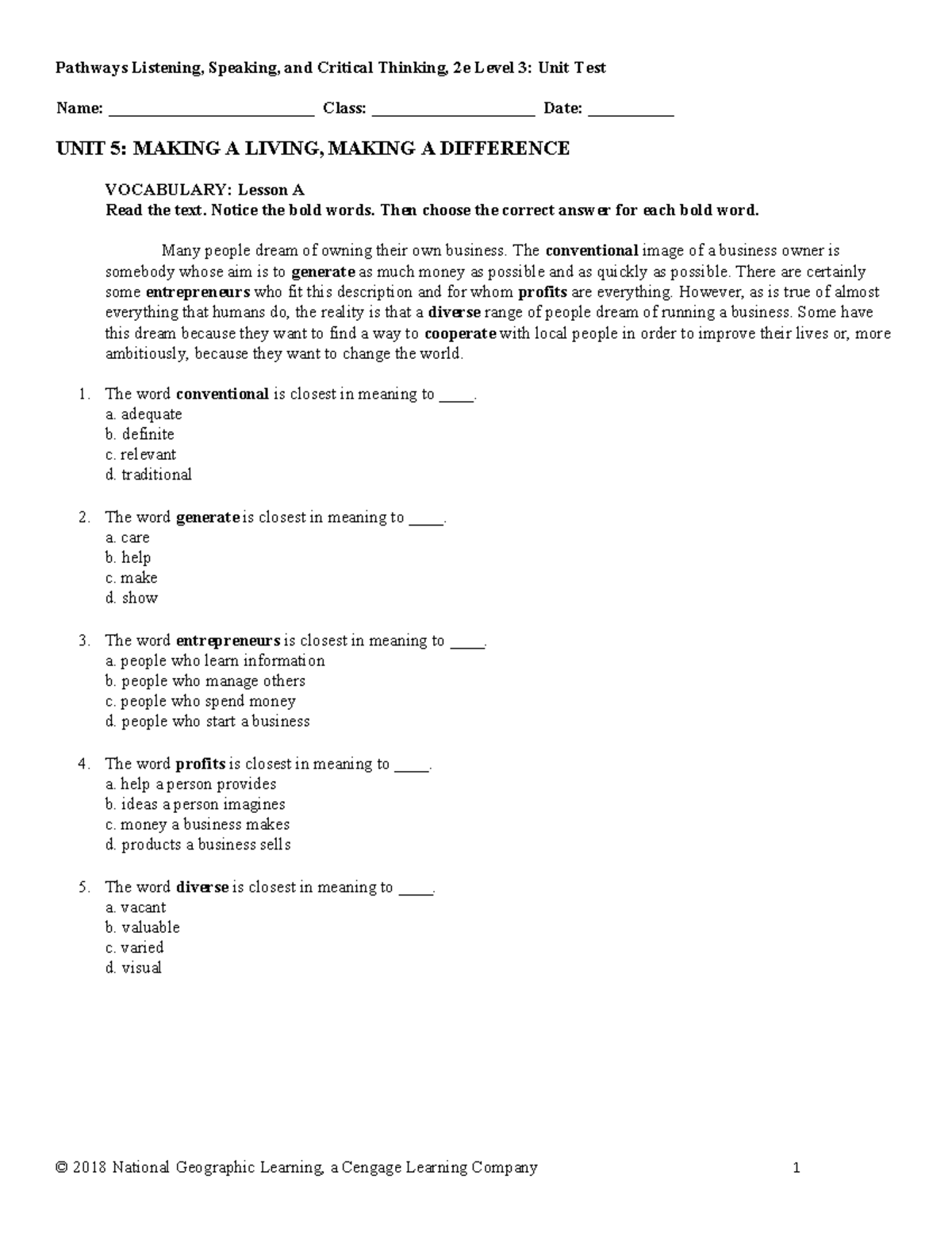 Pathways ls3 2e u05 test - Name: ________________________ Class ...