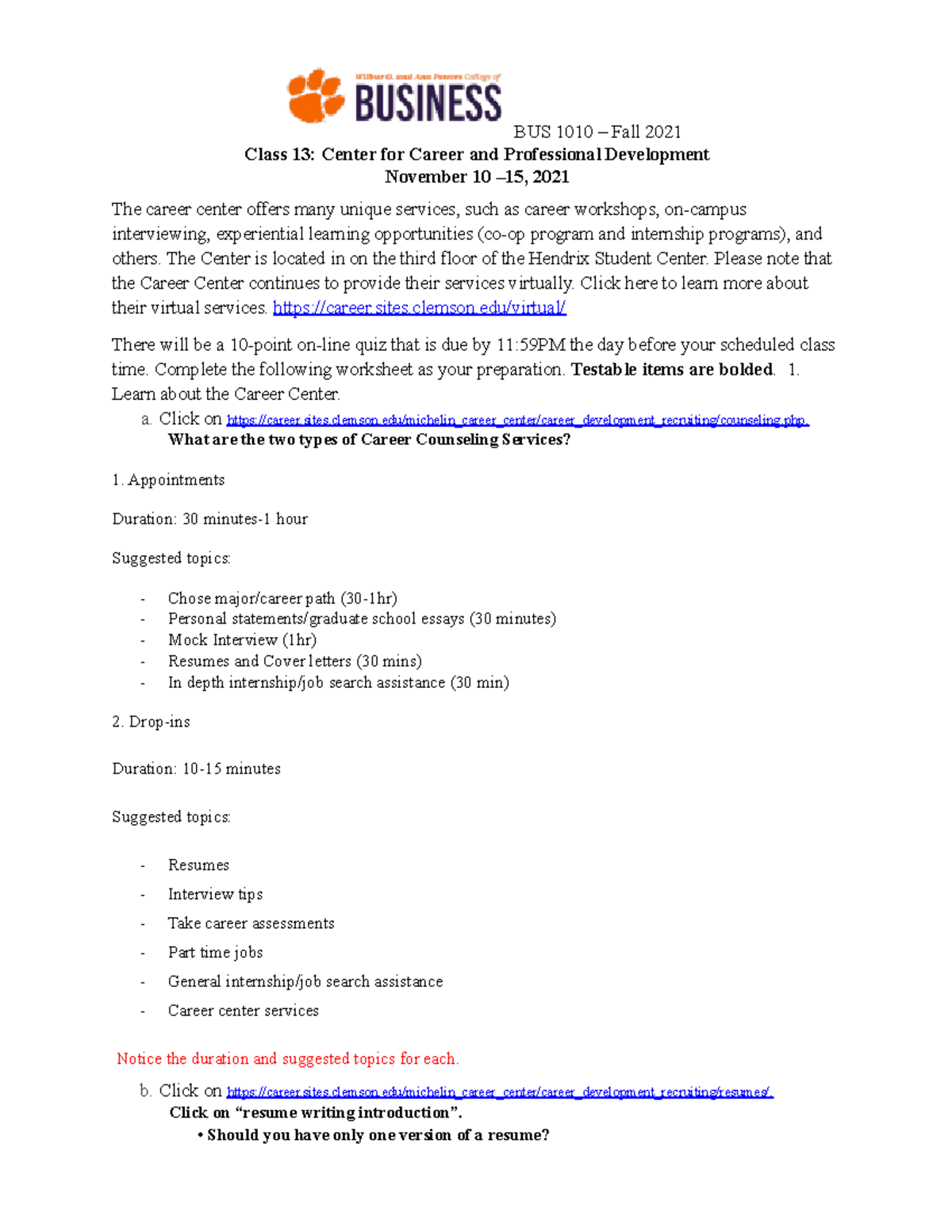 Week 13 Homework Sheet - BUS 1010 – Fall 2021 Class 13: Center for ...