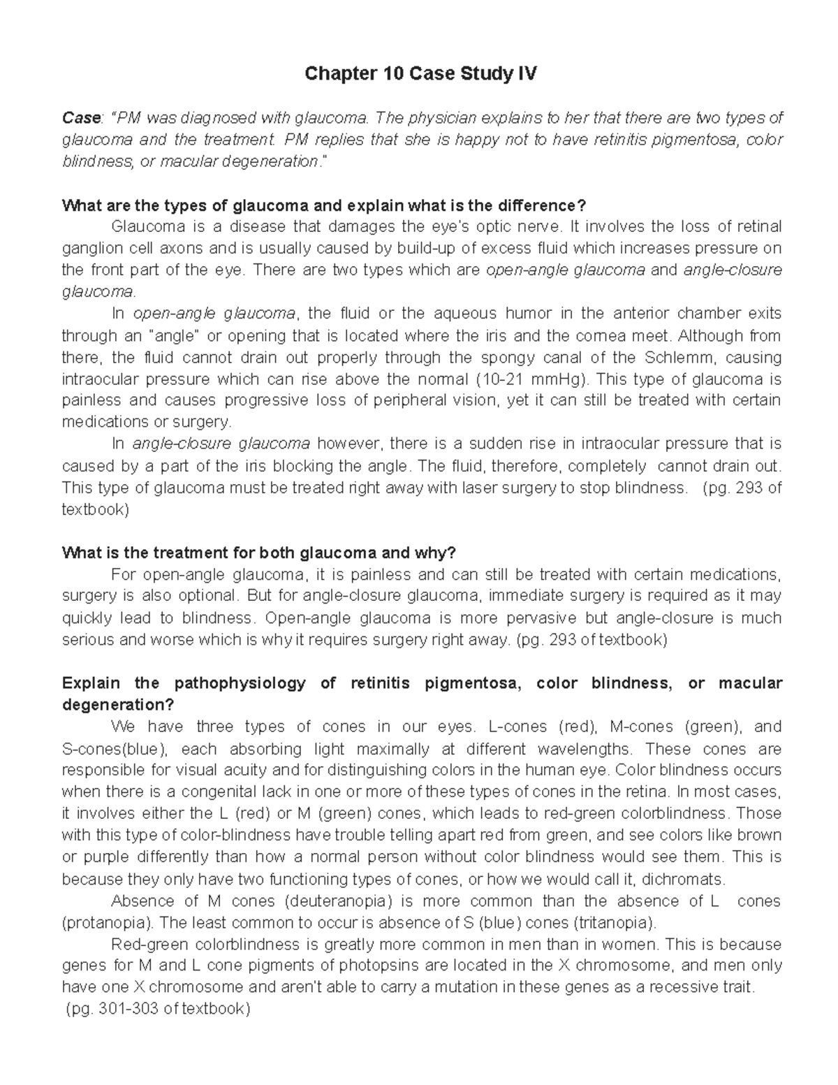 CH 10 Glaucoma, color blindness (IV) - Chapter 10 Case Study IV Case: “PM was diagnosed with ...