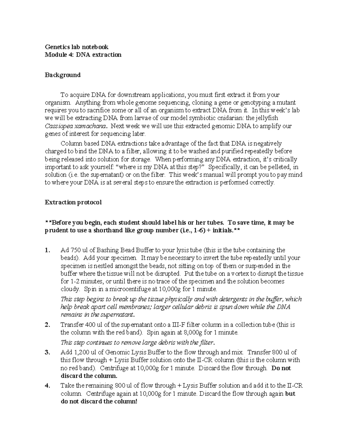 Module 4 - DNA extraction - Genetics lab notebook Module 4: DNA ...