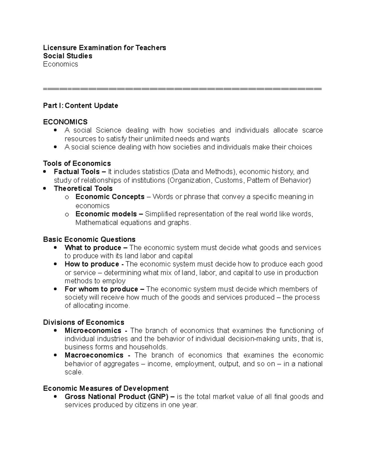 Final-eco-2019 - aaaaa - Licensure Examination for Teachers Social ...